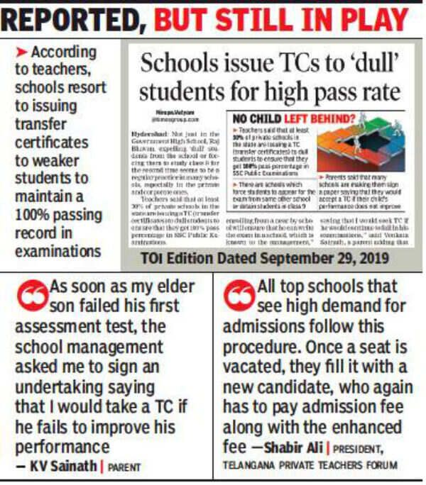 Bad grades? Sign up for a TC, schools telling parents | Hyderabad News ...