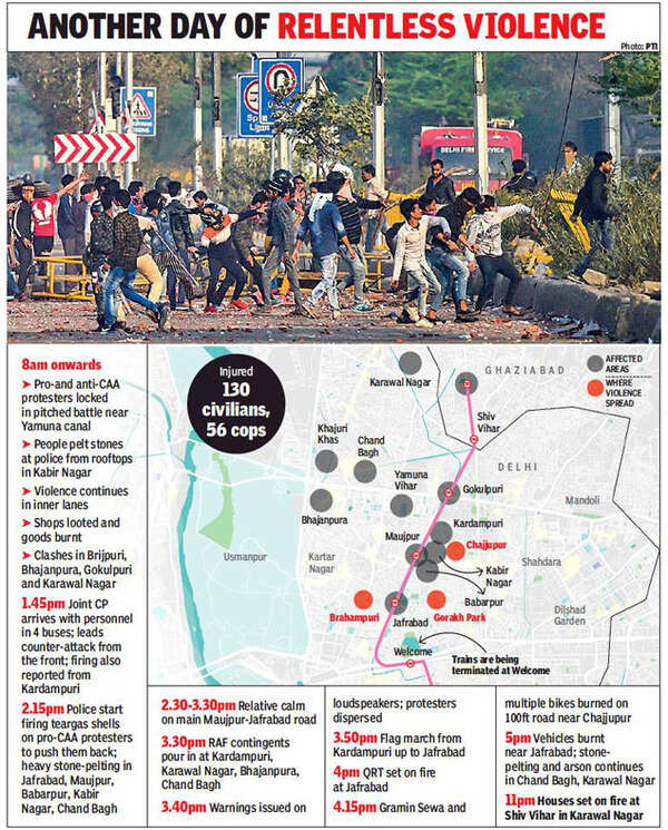 How violence spread in Delhi as cops failed to stem riot | Delhi News ...