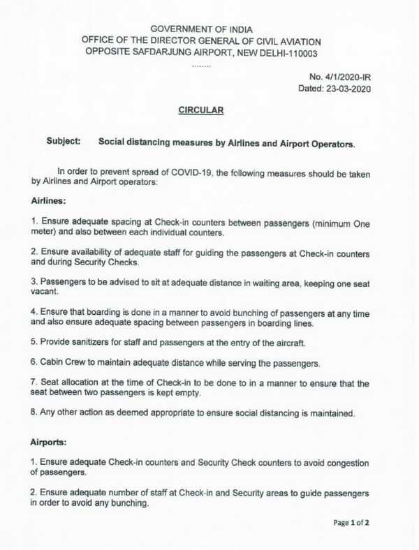 Ensure a vacant seat between two flyers for social distancing, DGCA ...