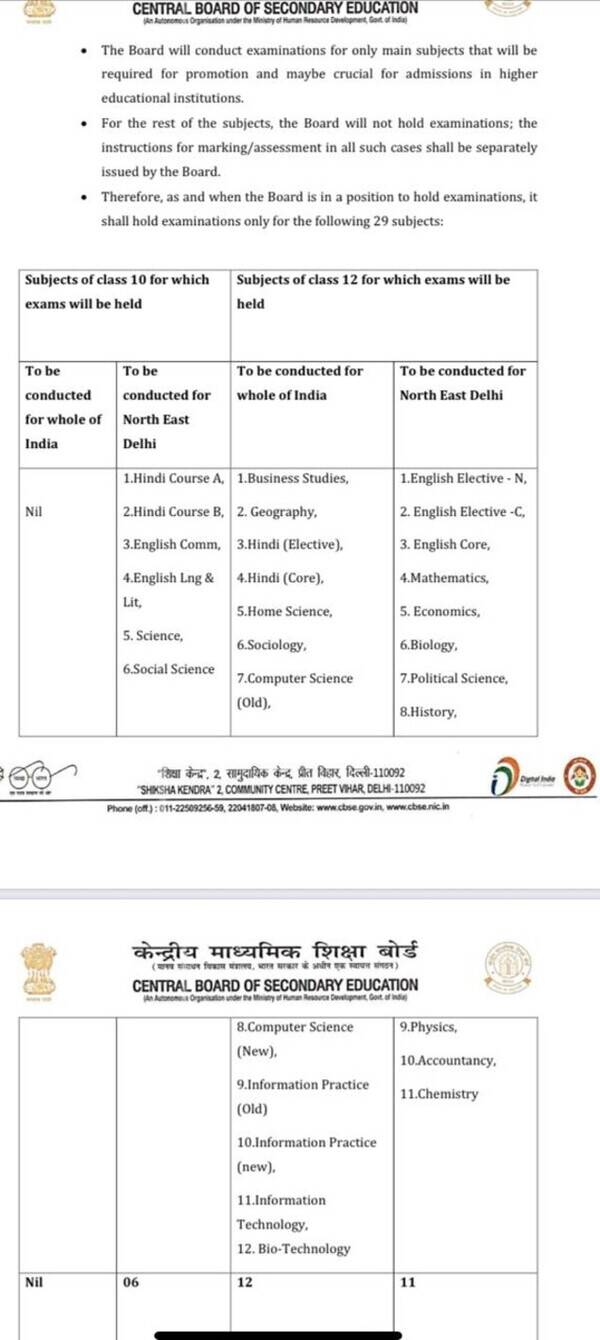 CBSE News: CBSE to conduct board exams for only 29 main subjects ...
