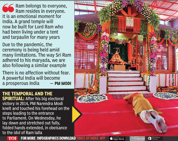 Narendra Modi: At Ram Mandir bhoomi pujan, PM Modi likens mandir ...