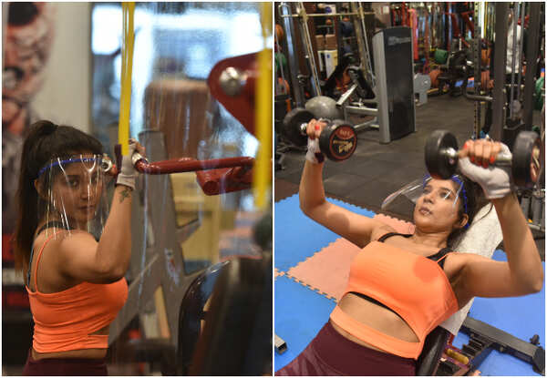Sakshi hits the gym, armed with face shield, mask and a lot of care ...