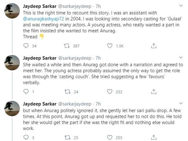 Anurag Kashyap's assistant Jaydeep Sarkar recounts an incident where an actress was suggesting a ...
