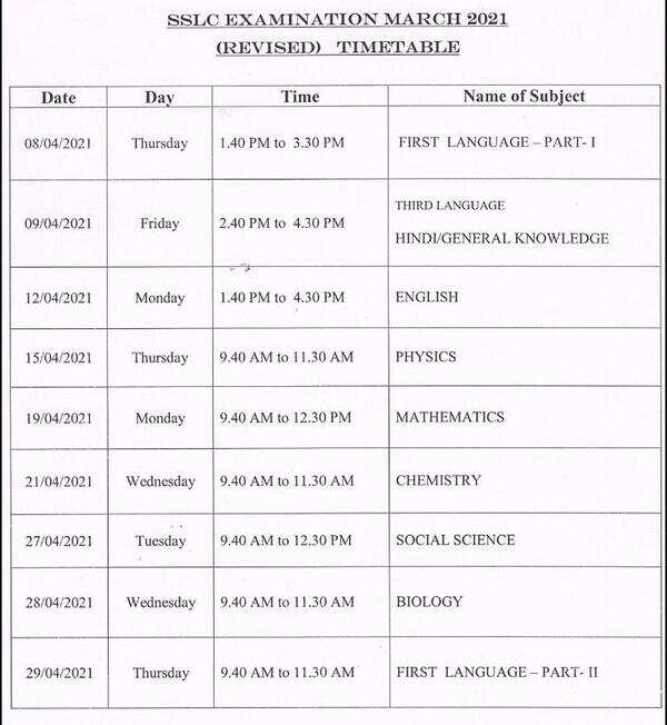 Kerala SSLC Time Table 2021 Kerala SSLC Plus Two Exam Dates Revised
