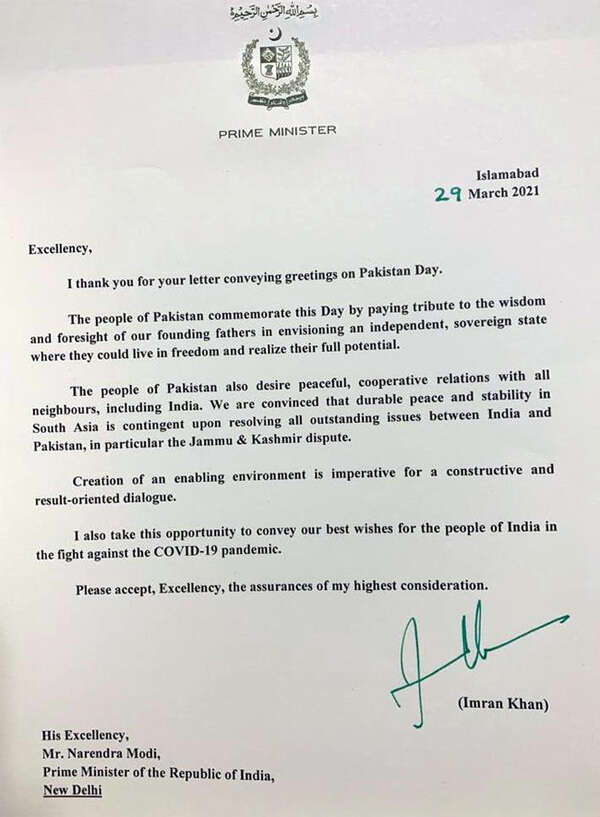 Imran writes back to PM Modi, says Pakistan also desires peace | India ...