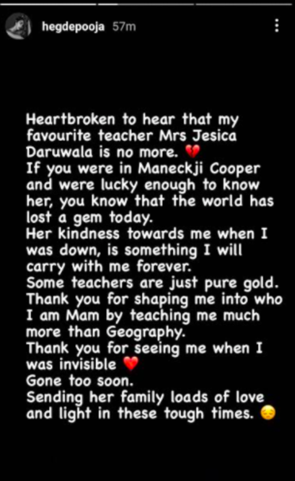 Pooja Hegde pens an emotional note about her favourite teacher | Tamil ...