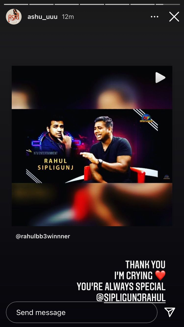 Ashu Reddy responds to BFF Rahul Sipligunj's statement on her; says, "I'm crying, you are always ...