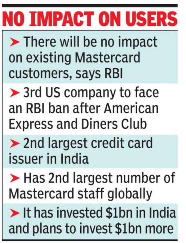 Mastercard can’t issue new cards from July 22: RBI - Times of India