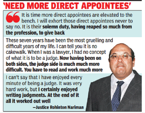 Merit must come first in selection of judges, says Justice Nariman | India News - Times of India