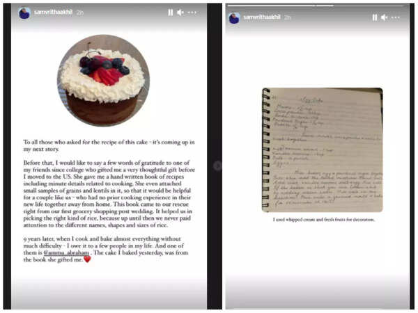 Samvritha Sunil shares the recipe of a cake she baked; thanks her ...