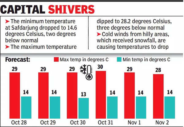 At 14.6 degrees Celsius, Delhi sees coldest night of the season | Delhi News - Times of India