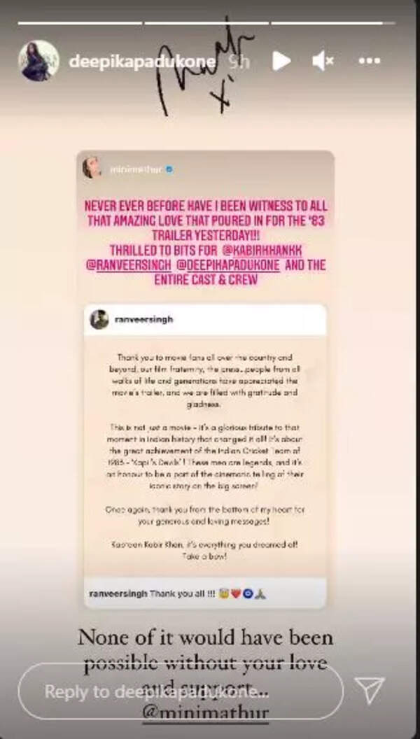 Deepika Padukone sends love to Mini Mathur as she lauds Ranveer Singh ...