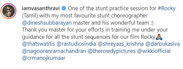 Vasanth Ravi shares a video on how he prepared for Rocky's stunt scenes ...
