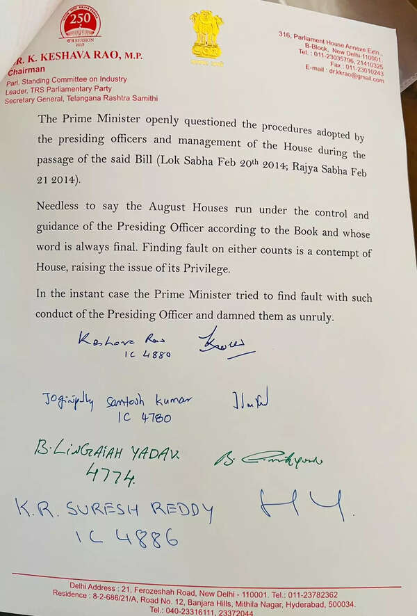 Telangana formation remark: TRS MPs move privilege motion against PM Modi | Hyderabad News ...