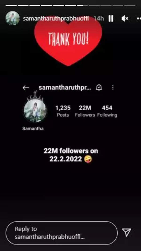Samantha Ruth Prabhu thanks fans for 22M followers on 'Twos Day ...