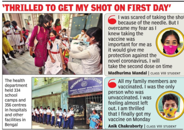 12-14-year-olds Queue Up At Schools For First Cov Vax Dose | Kolkata News - Times of India