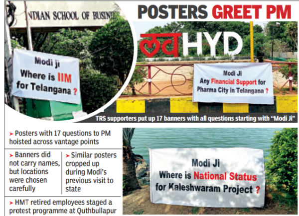 Modi: Banners hoisted across the Hyderabad with 17 big questions to ...