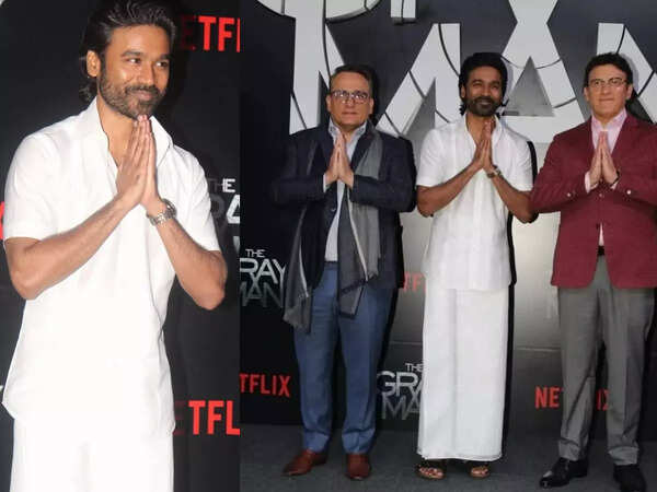 Dhanush appears in a traditional 'Veshti' and shirt at 'The Gray Man ...