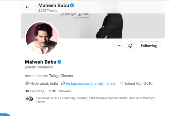 Mahesh Babu hits 13 million followers on Twitter; first South actor to ...