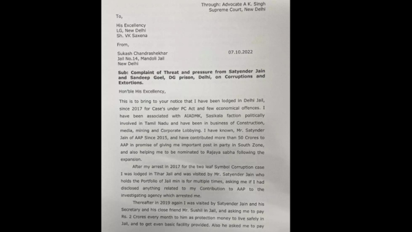 Conman Sukesh Chandrashekhar claims he paid Satyendar Jain 'protection ...