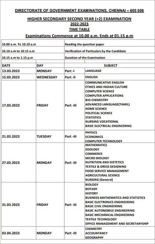 TN Board Exam 2023: Classes 12th and 10th exams from March 12 and April ... TN Board Exam 2023: Classes 12th and 10th exams from March 12 and April ...