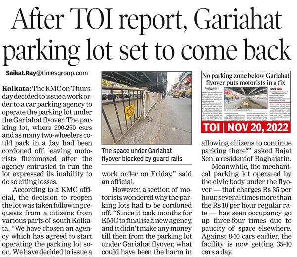 Kmc: Gariahat Parking Lot To Reopen Today | Kolkata News - Times of India