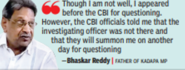 Cbi: Kadapa MP's dad appears before CBI in Viveka murder case probe | Vijayawada News - Times of ...