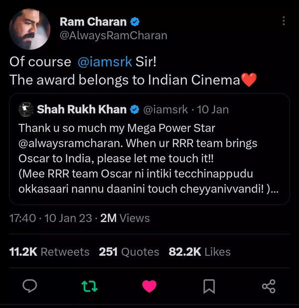 Shah Rukh Khan congratulates team 'RRR', 'The Elephant Whisperers' for ...