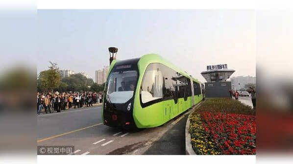 Chinese train that runs on road without track