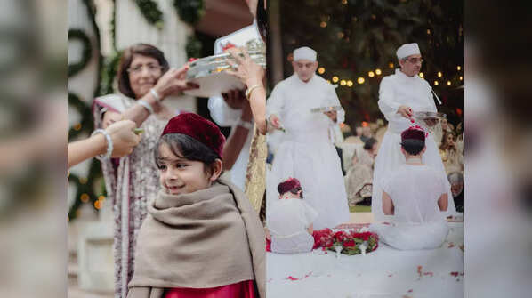 Natasha Poonawalla stuns in a gold foil sari for her kids' Navjote ceremony