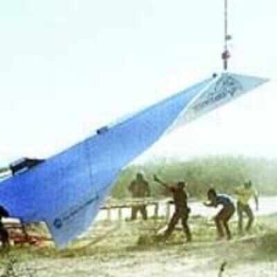 Huge 45-foot paper plane takes flight