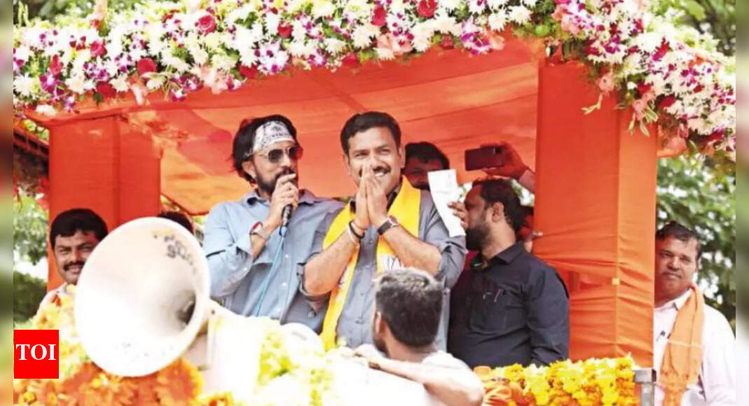 Kicha Sudeep joins BY Vijayendra roadshow in Shikaripura | Mysuru News ...