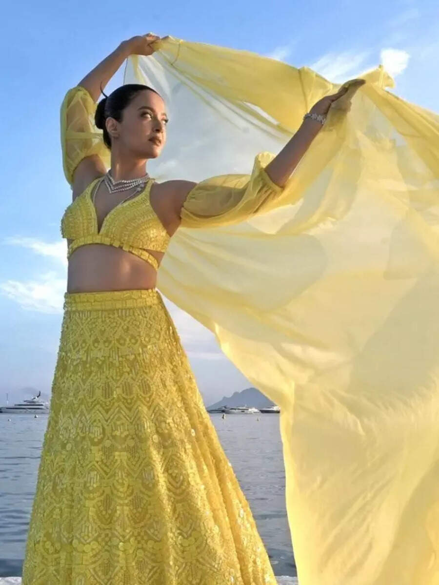Surveen Chawla radiates elegance in yellow lehenga at Cannes ...