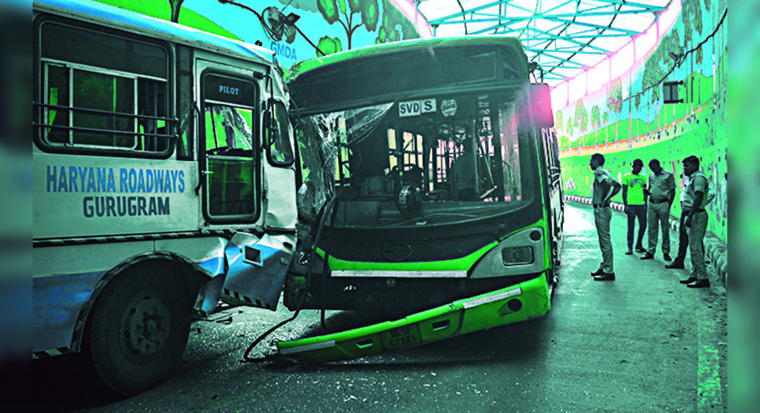 Dtc Haryana Roadways Buses Collide Head on Gurgaon News Times Of