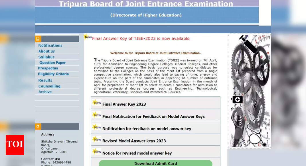 TJEE 2023 final answer key out at tbjee.nic.in, download link here - Times of India