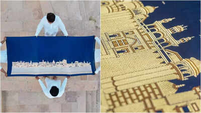 32 feet long blueprint, handwoven Banarasi installation on display at ...