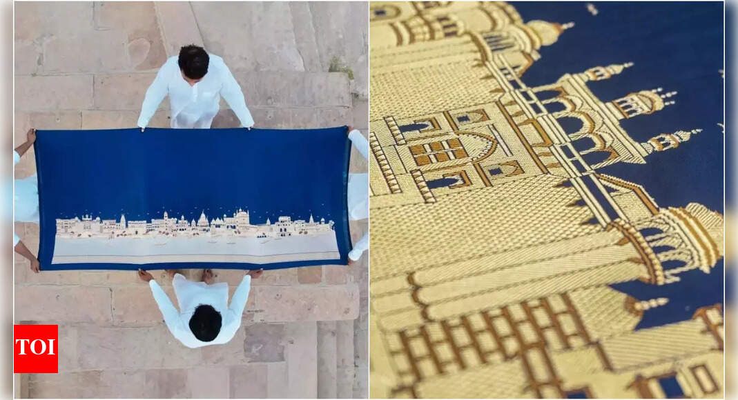 32 feet long blueprint, handwoven Banarasi installation on display at ...