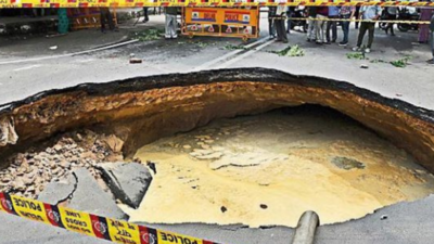 Pipeline work blamed for road cave-in at two places | Delhi News ...