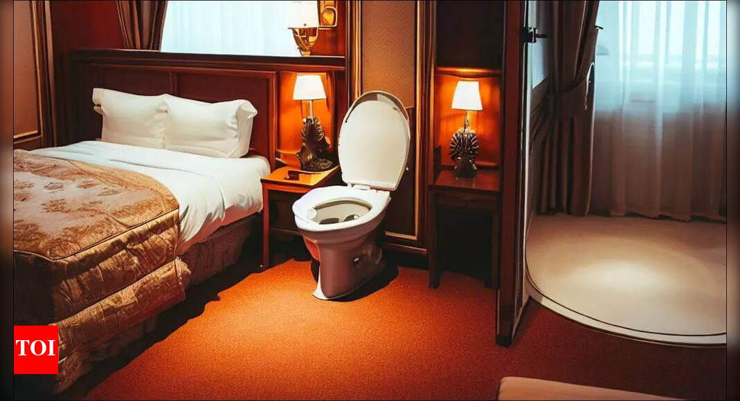 A hotel room with a toilet next to the bed! - The Times of India