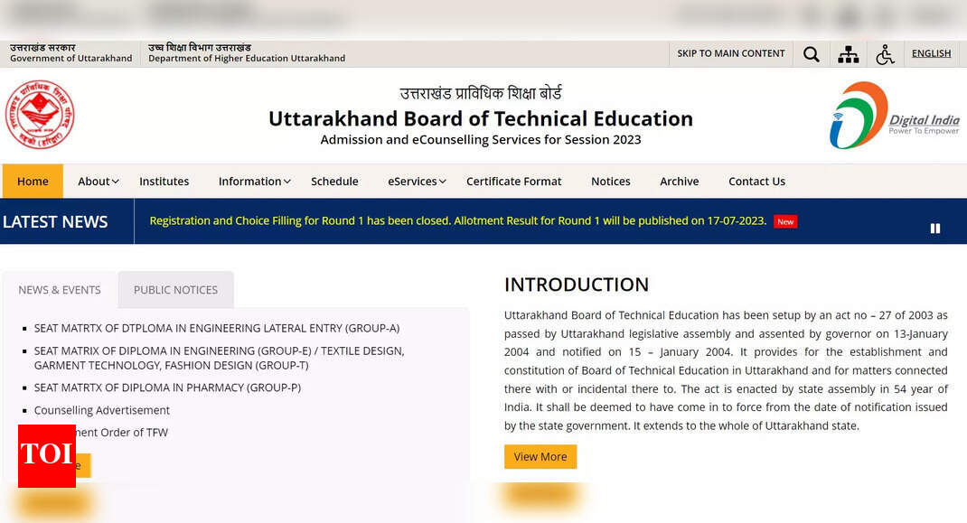 UBTER JEEP Seat Allotment Result 2023 today at ubter.admissions.nic.in ...