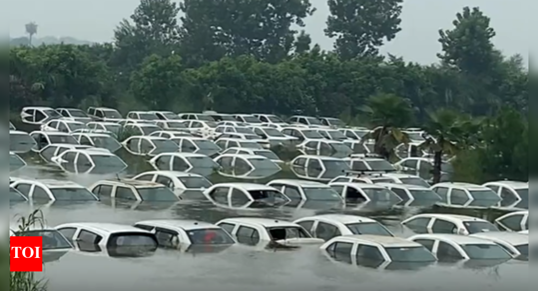 Noida Floods: Hindon river overflow submerges 350 cars at Ola dump yard in Greater Noida | Noida ...