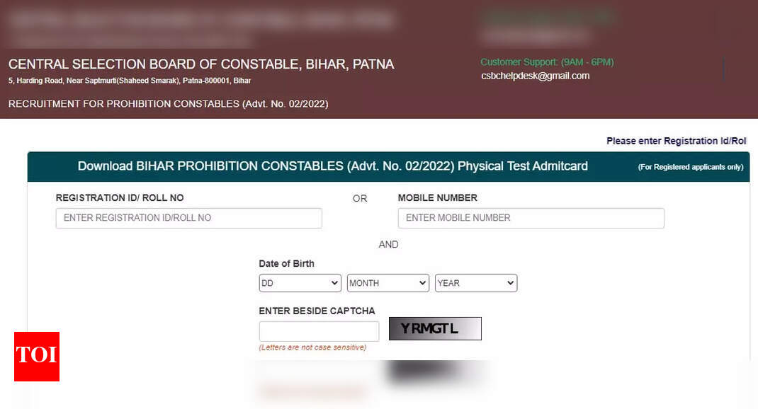 CSBC Prohibition Constable PET Admit Card 2023 released on csbc.bih.nic ...