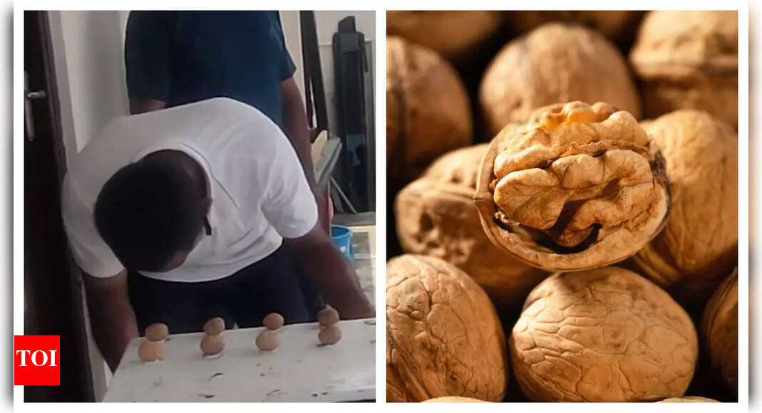 Watch: Andhra man creates world record by cracking 273 walnuts with his ...