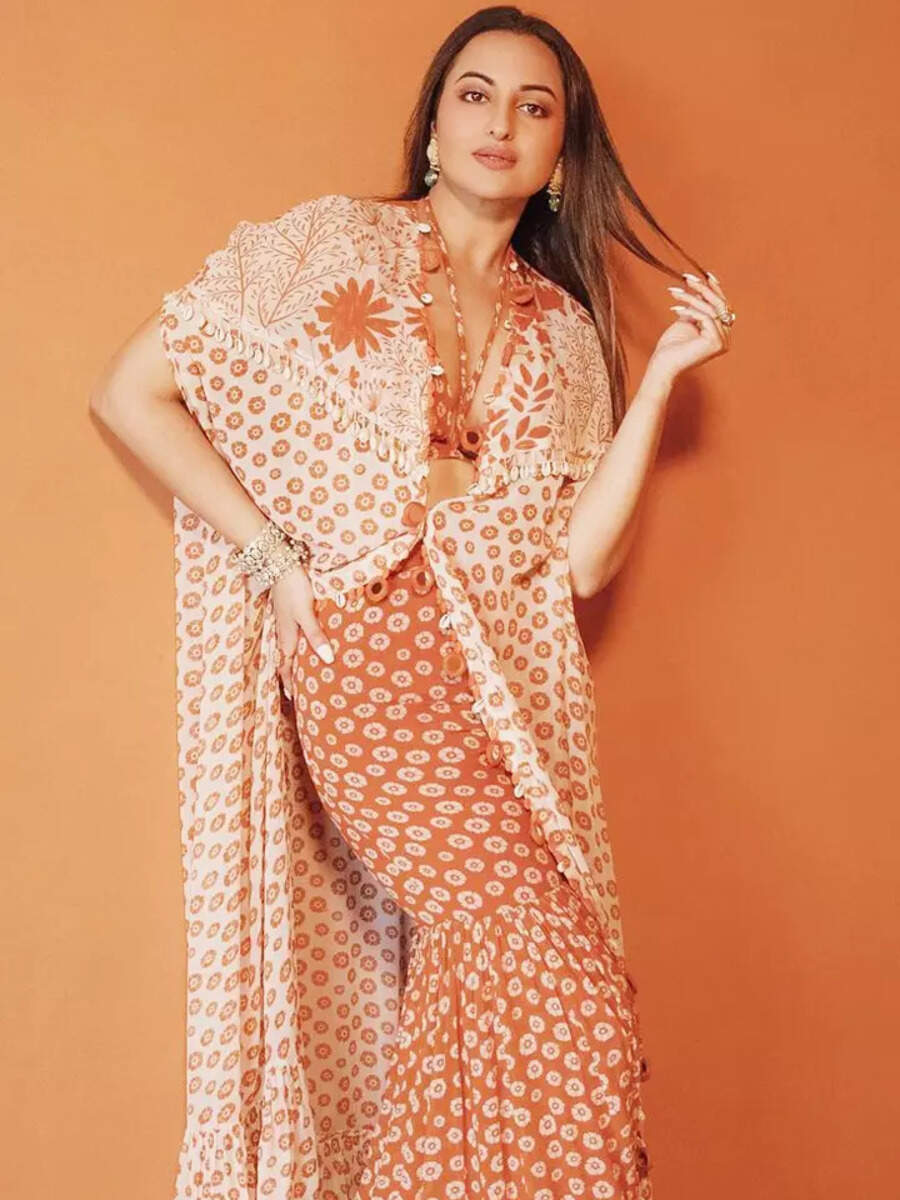 Sonakshi Sinha is a boho queen in a toasted orange and sand butti print ...