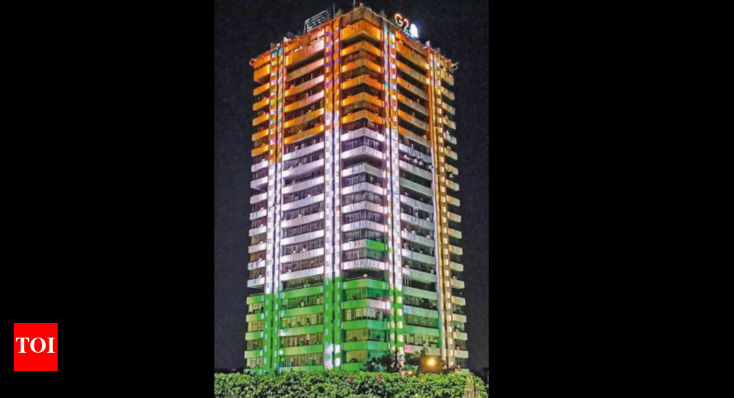 23-storey Delhi building lit up with tricolour for G20 Summit | Delhi ...