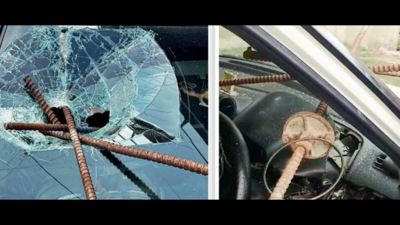 Elevated Road: Rods Fall From Flyover, 4 Pierce Car Windshield, Close ...