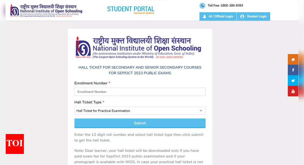 NIOS releases admit cards for Class 10th and 12th Sept-Oct practical ...