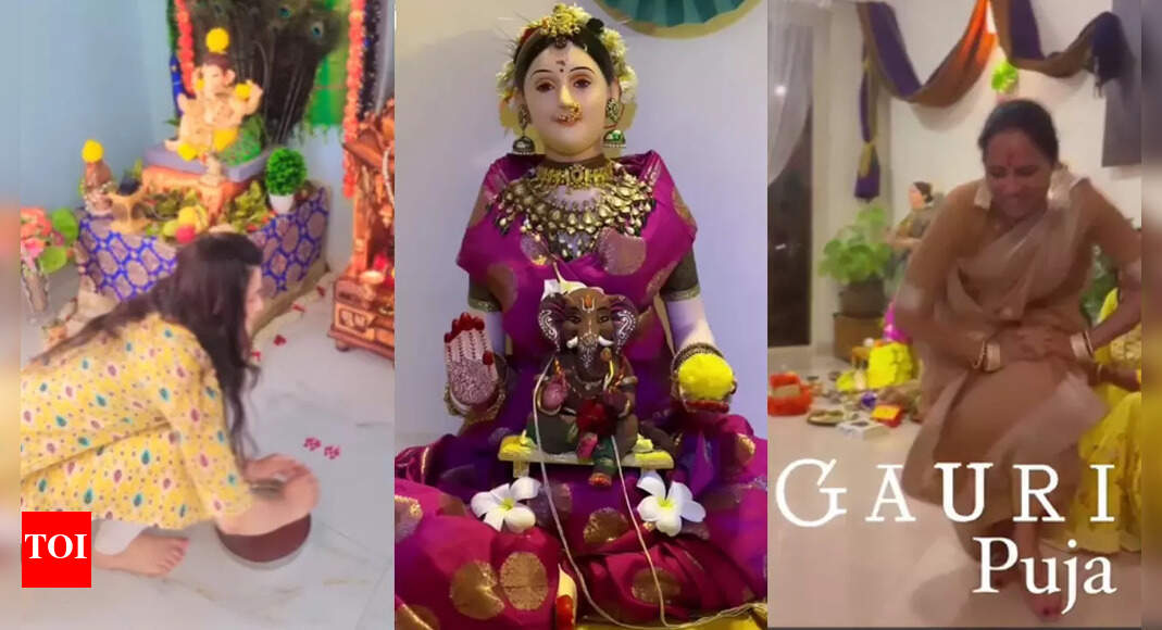 Marathi actresses Smita Tambe, Prajakta Gaikwad, Ashwini Kasar, perform Jyeshtha Gauri Pooja in ...