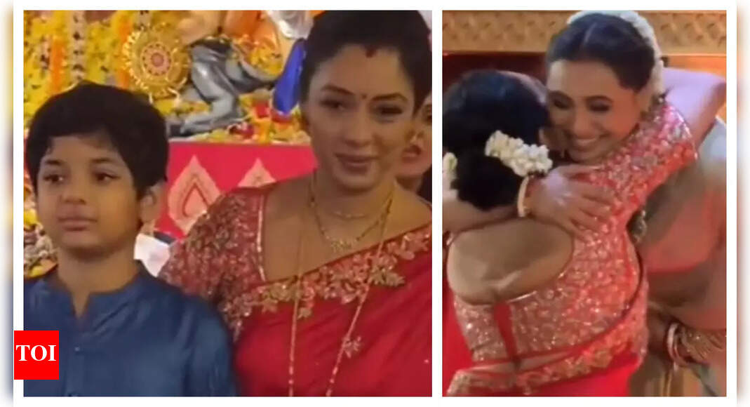 Rupali Ganguly bonds with Rani Mukerji during Durga Puja celebrations ...