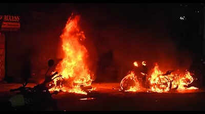 Panic Spread: Bikes Catch Fire Near Pandal | Kolkata News - Times of India